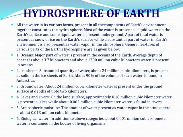 Earth's hydrosphere and water pollution | PPTX