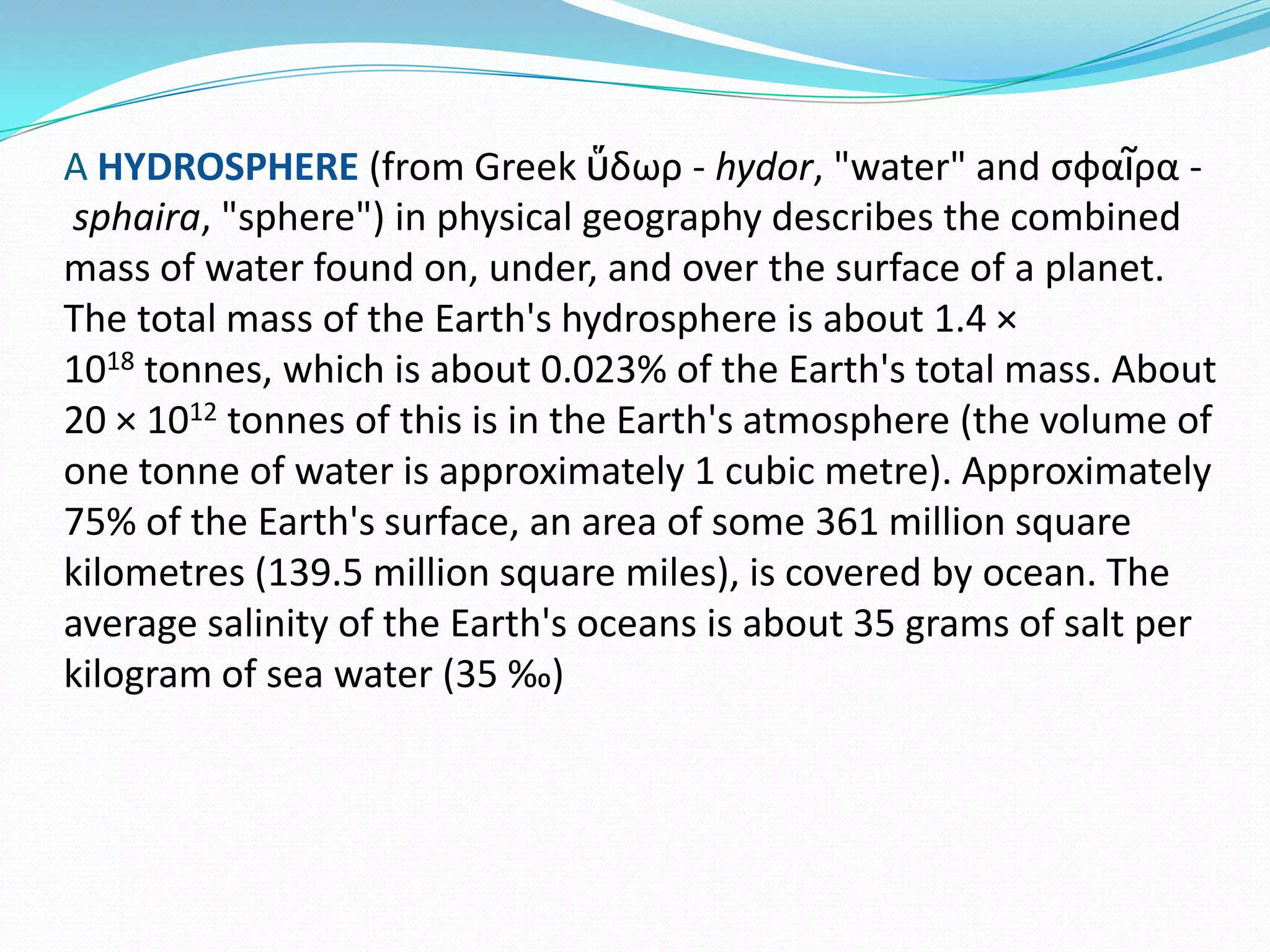 Earth’s hydrosphere & water pollution | PPTX