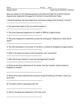 Earth's Interior Properties Questions | PDF