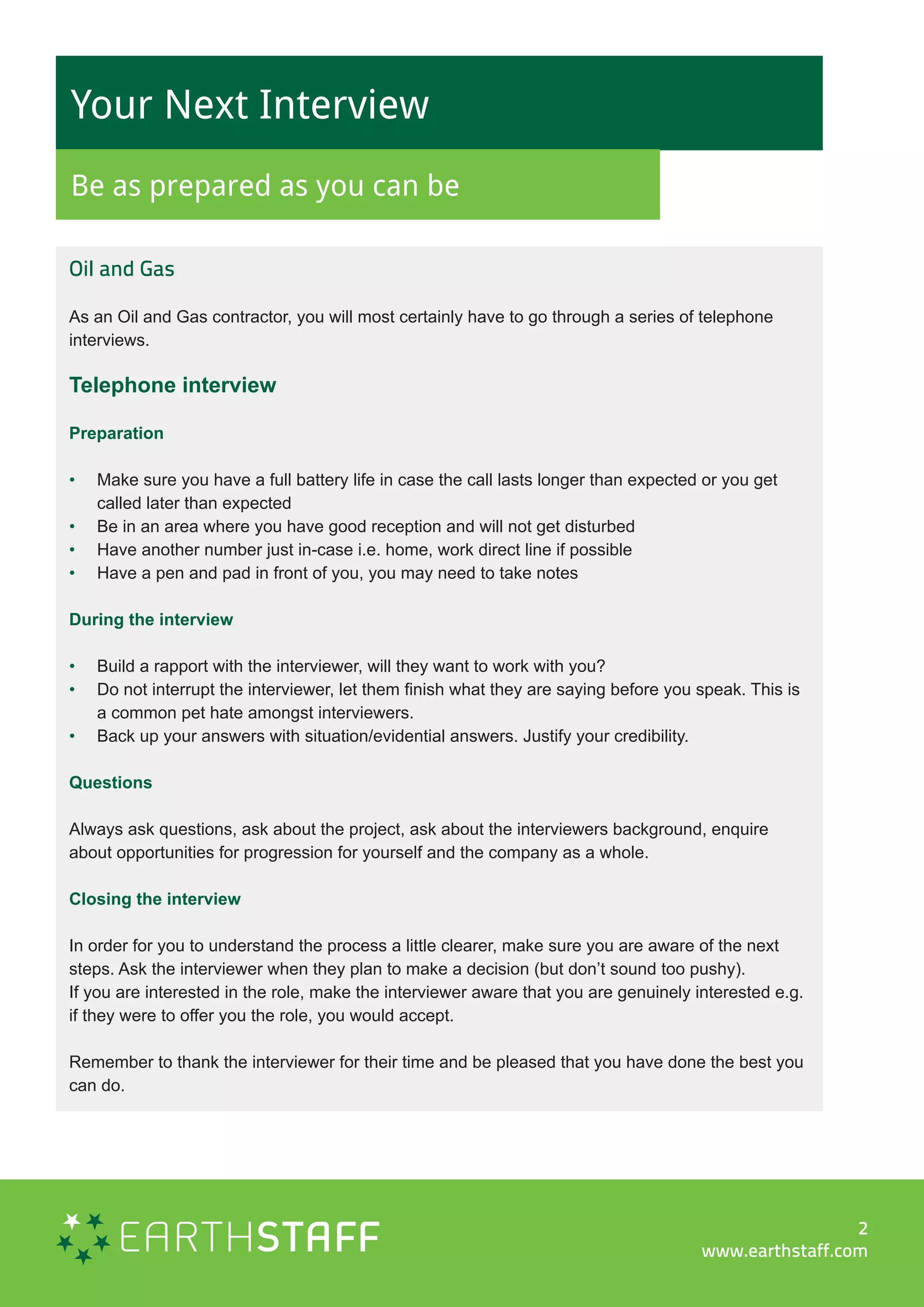 Earthstaff | Interview Guides | PDF