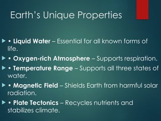 Earth: The Only Planet Known to Support Life | PPTX