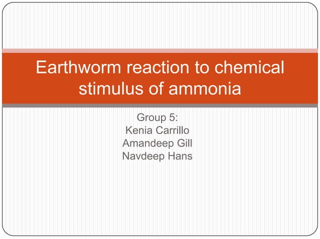 Earthworm reaction to chemical stimulus of ammonia | PPTX