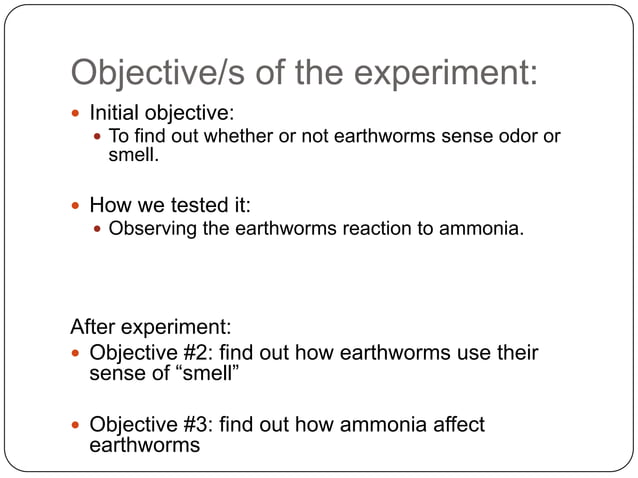 Earthworm reaction to chemical stimulus of ammonia | PPTX
