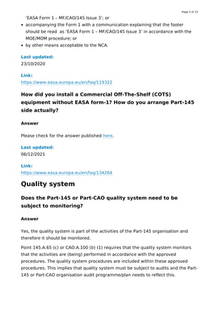 EASA - Part145 SAHETY AIRCRAFT PROCEDURES | PDF