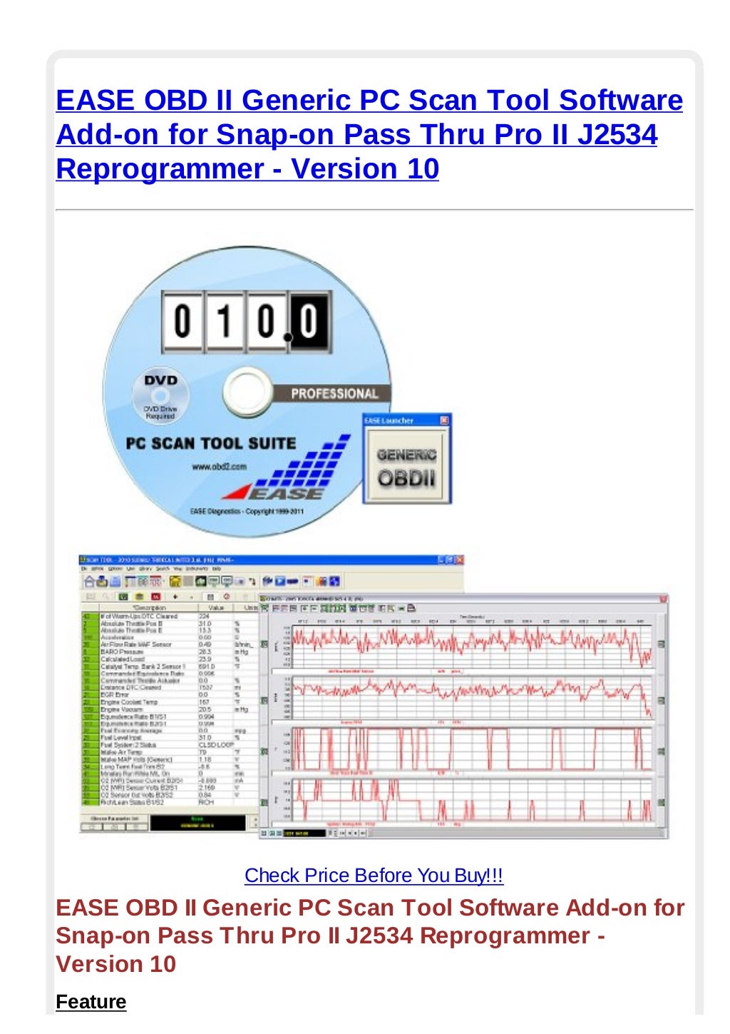 Ease obd ii generic pc scan tool software add on for snap-on pass thru ...
