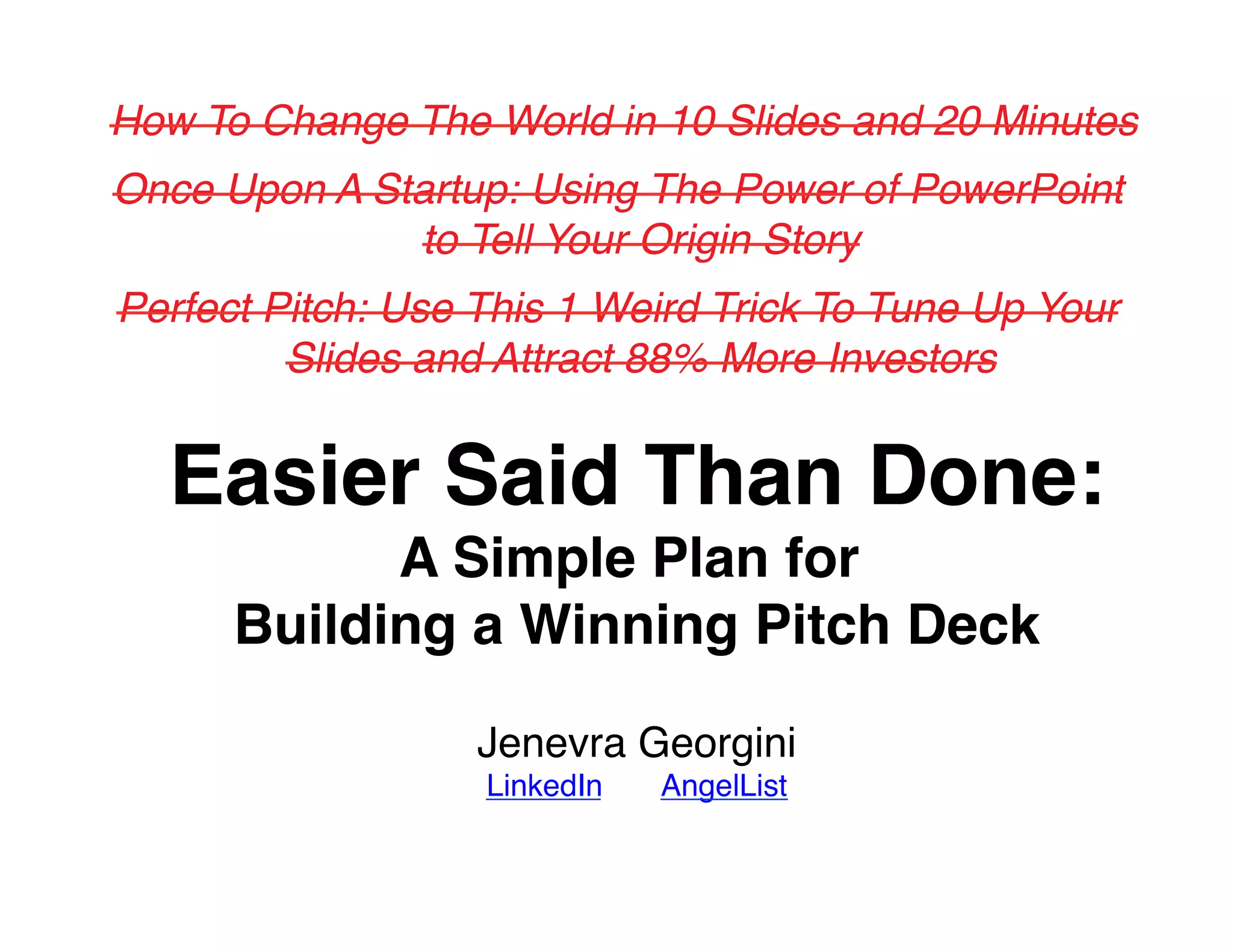 A Simple Plan For Building a Startup Entrepreneur's Pitch Deck | PDF ...