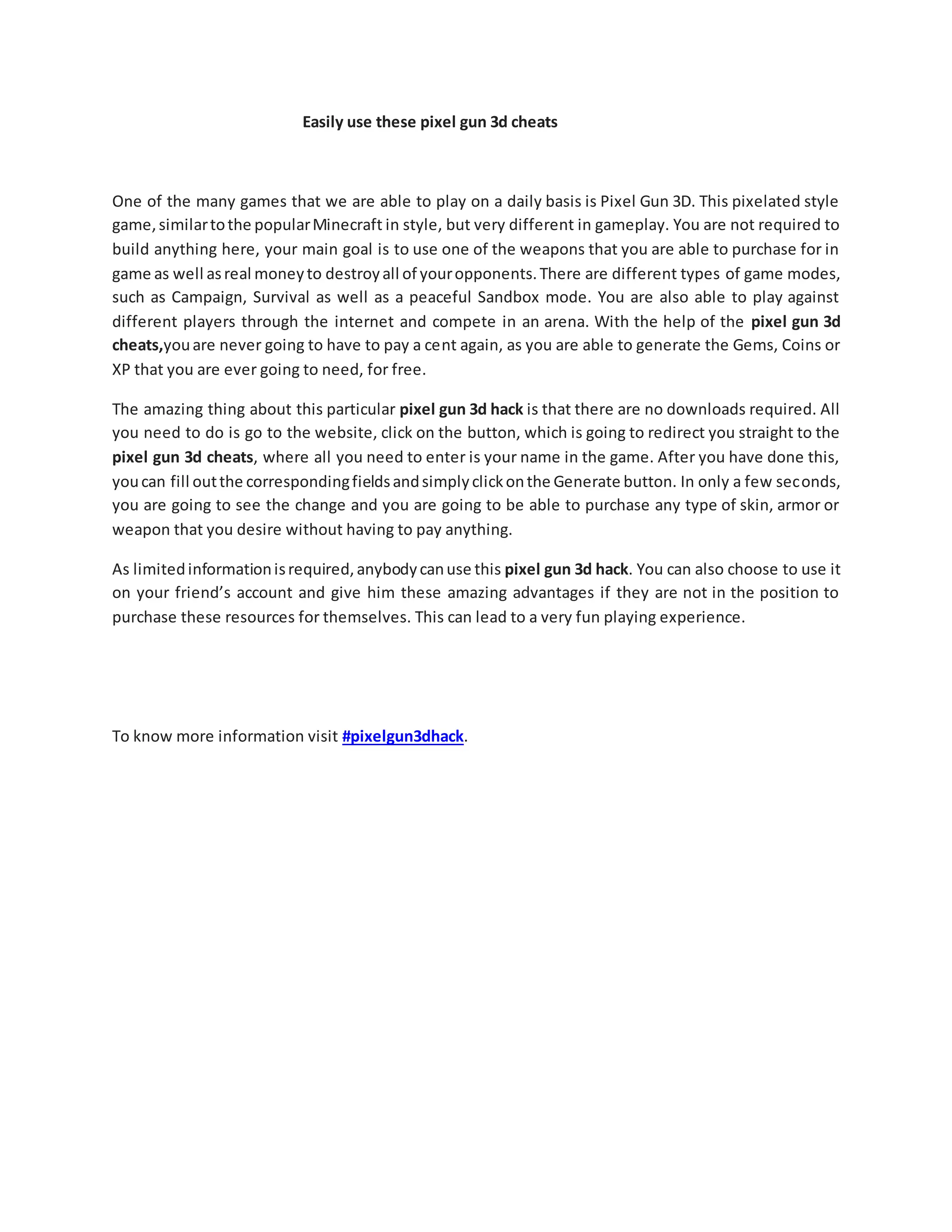 Easily use these pixel gun 3d cheats | PDF | Free download