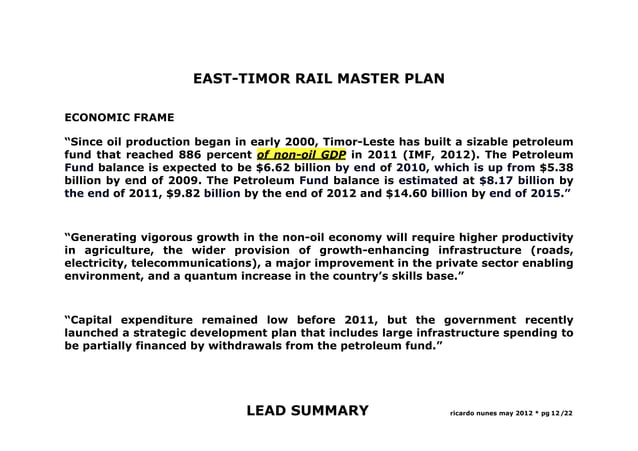 East timor rail master plan slsh | PDF | Rail Travel | Travel Type