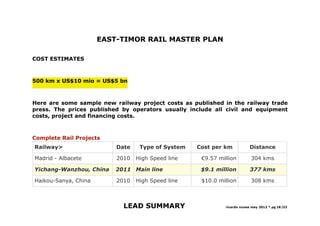 East timor rail master plan slsh | PDF