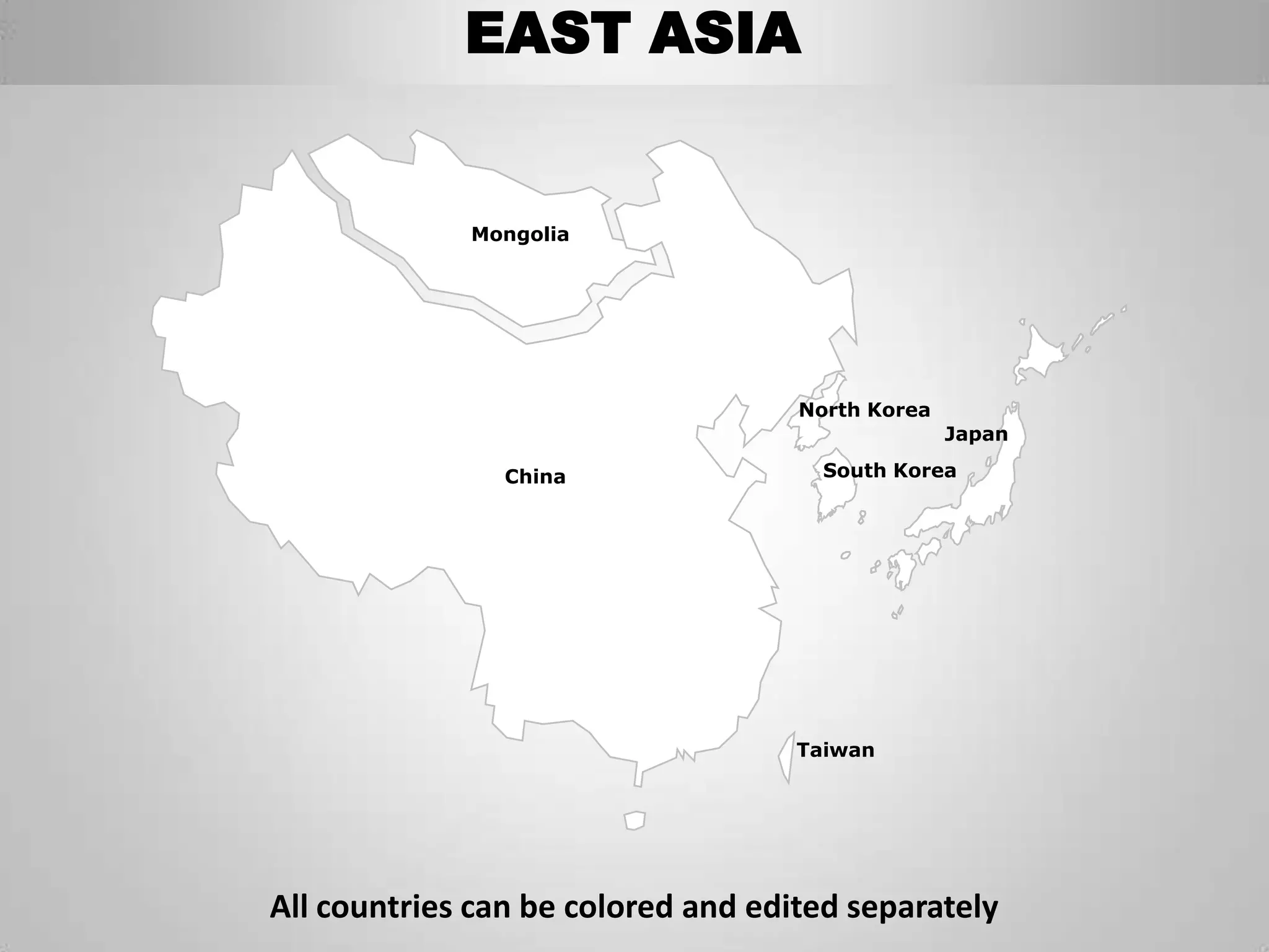 East asia editable continent map with countries | PPTX