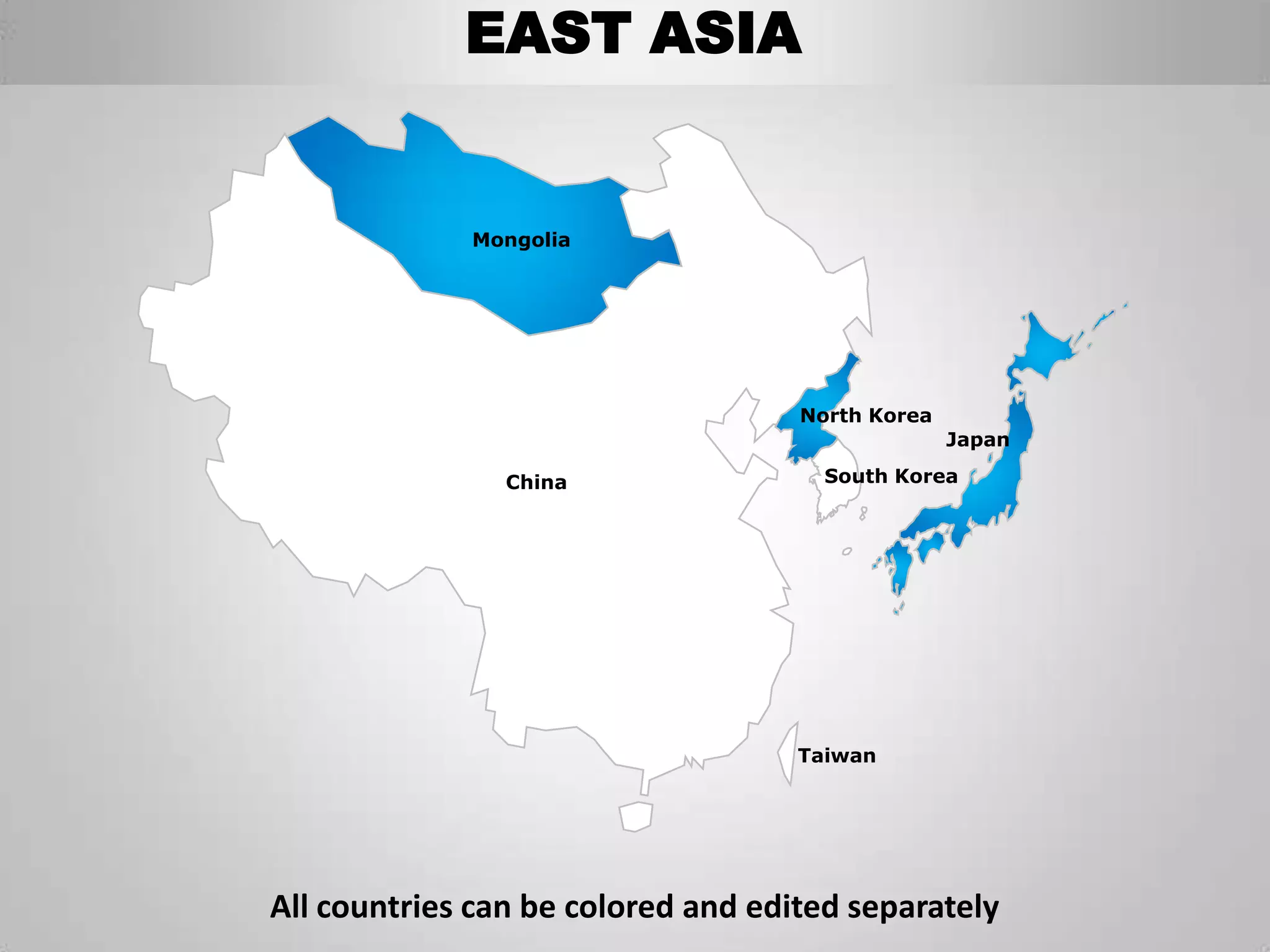 East asia editable continent map with countries | PPTX
