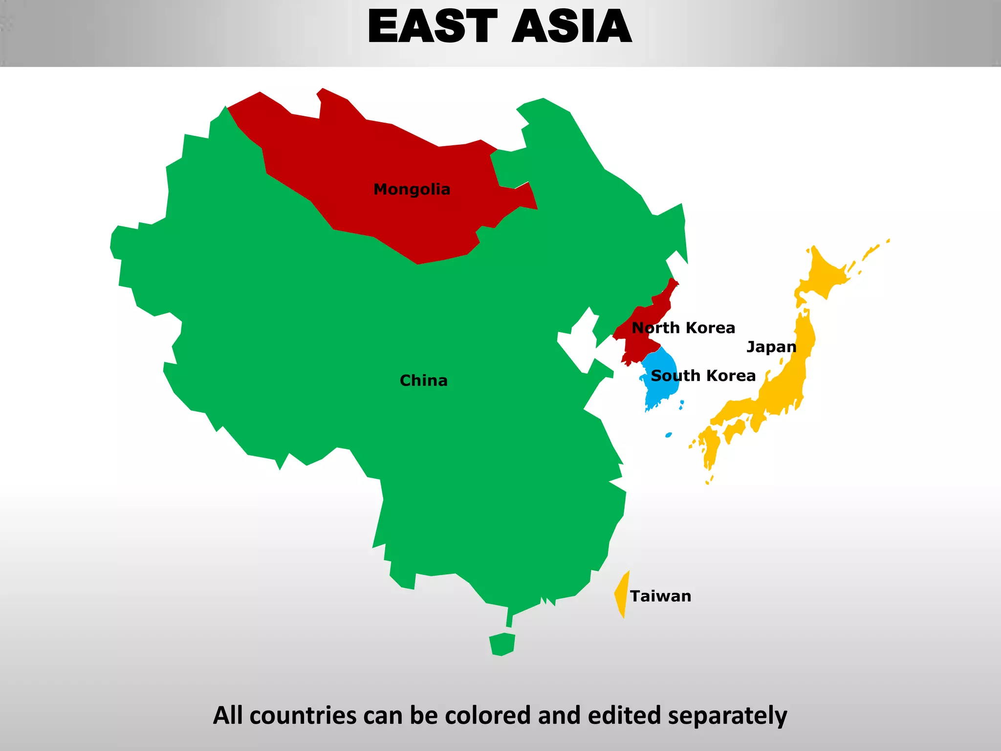 East asia editable continent map with countries | PPTX