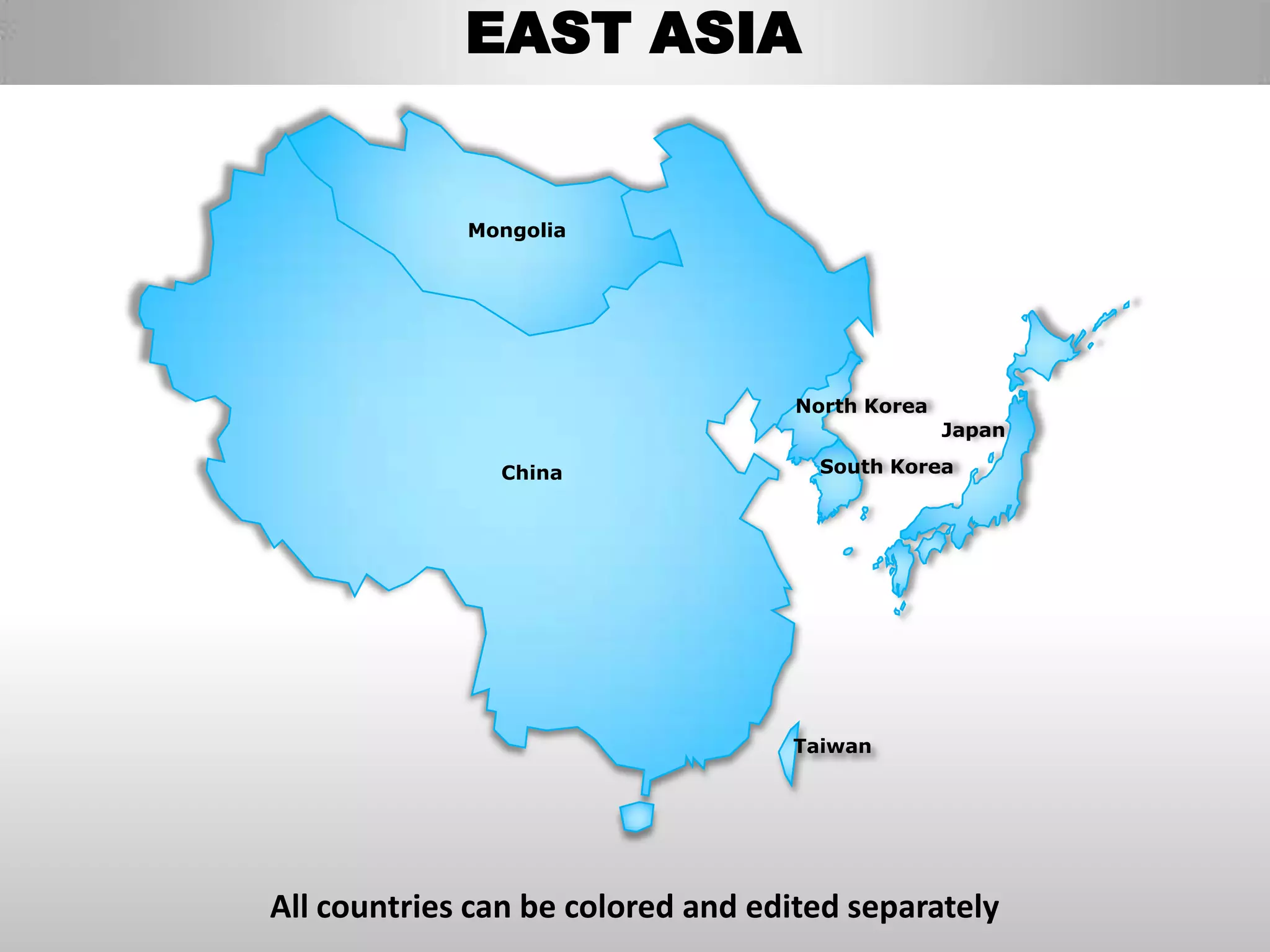East asia editable continent map with countries | PPTX