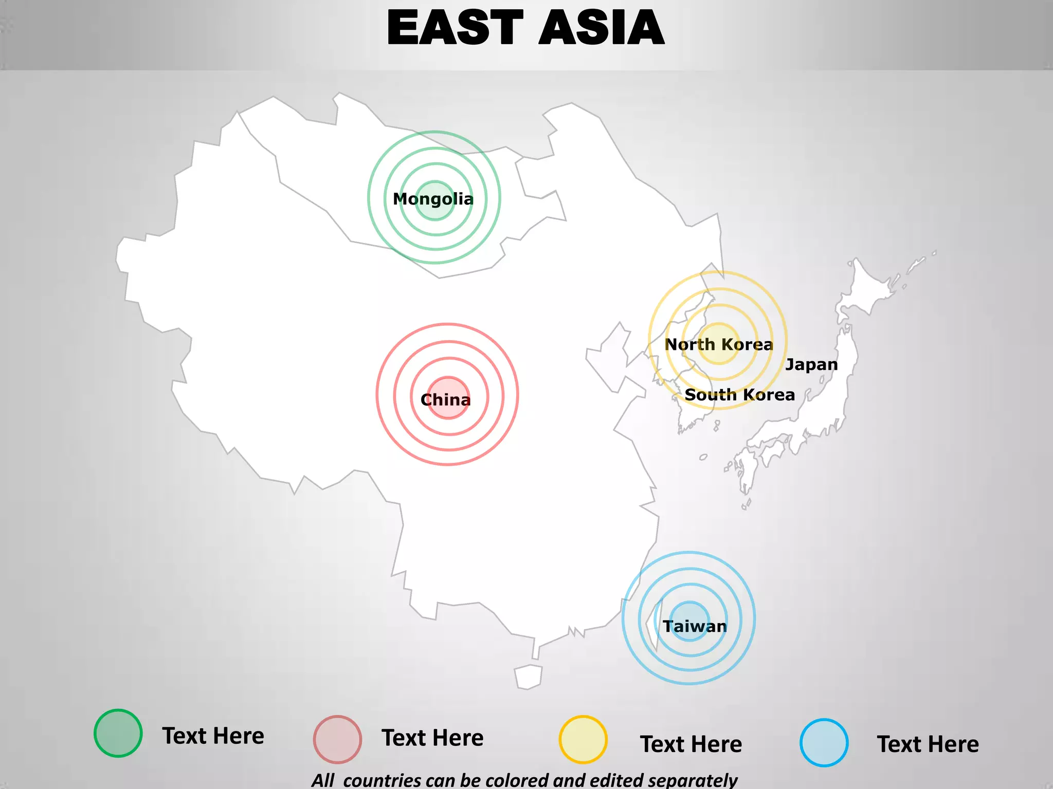 East asia editable continent map with countries | PPTX