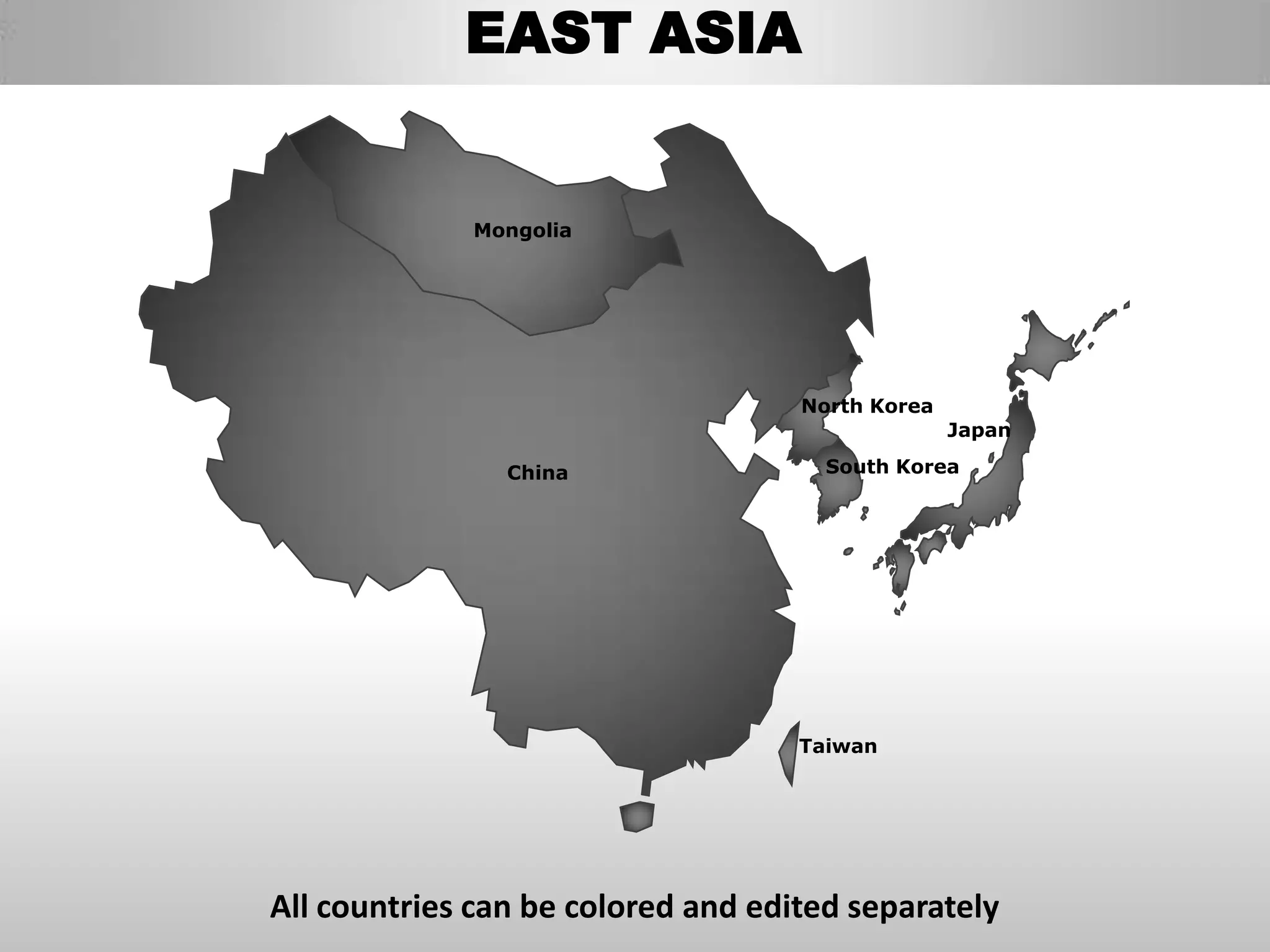 East asia editable continent map with countries | PPTX