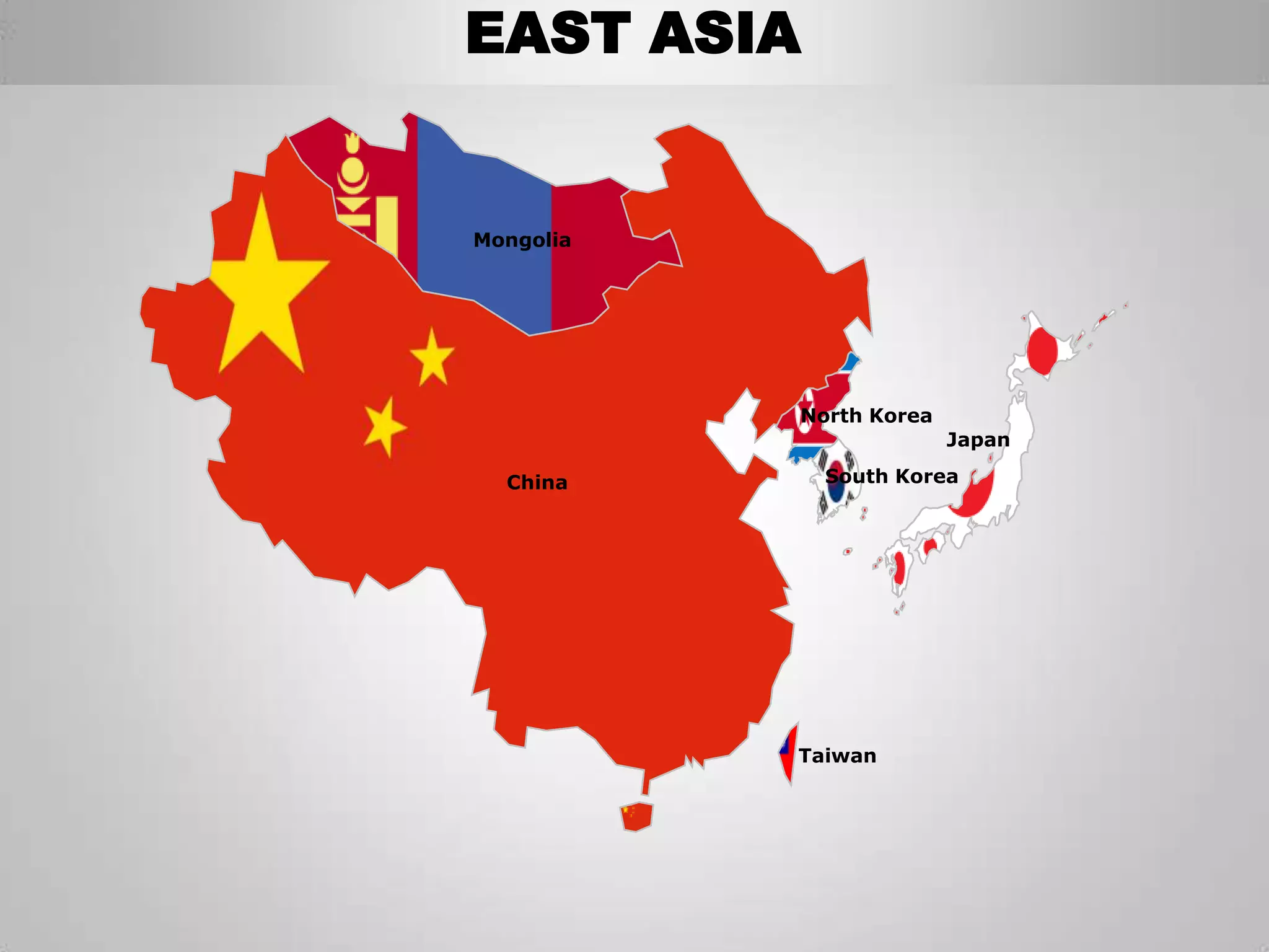 East asia editable continent map with countries | PPTX
