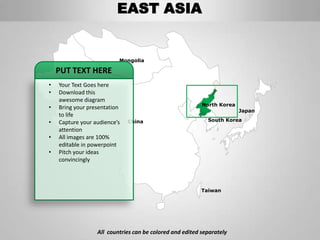 East asia editable continent map with countries | PPTX