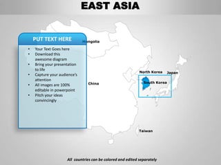 East asia editable continent map with countries | PPTX