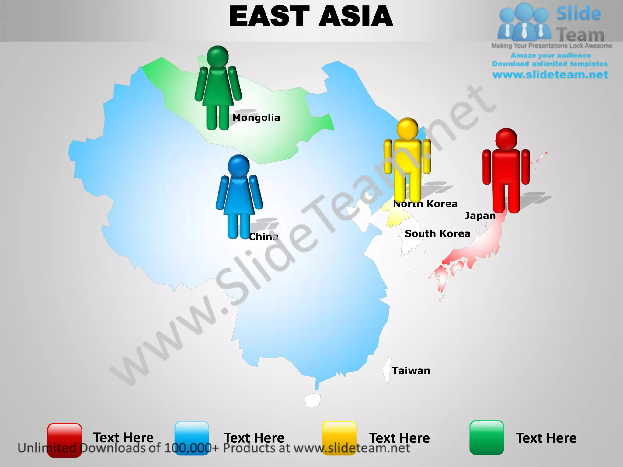 East asia powerpoint editable continent map with countries templates ...
