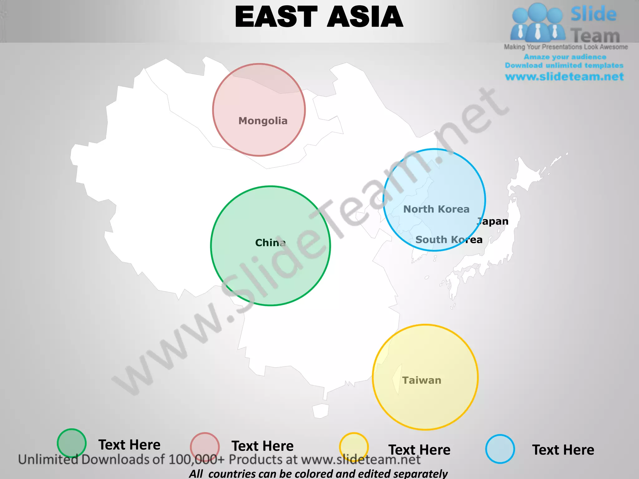 East asia powerpoint editable continent map with countries templates ...