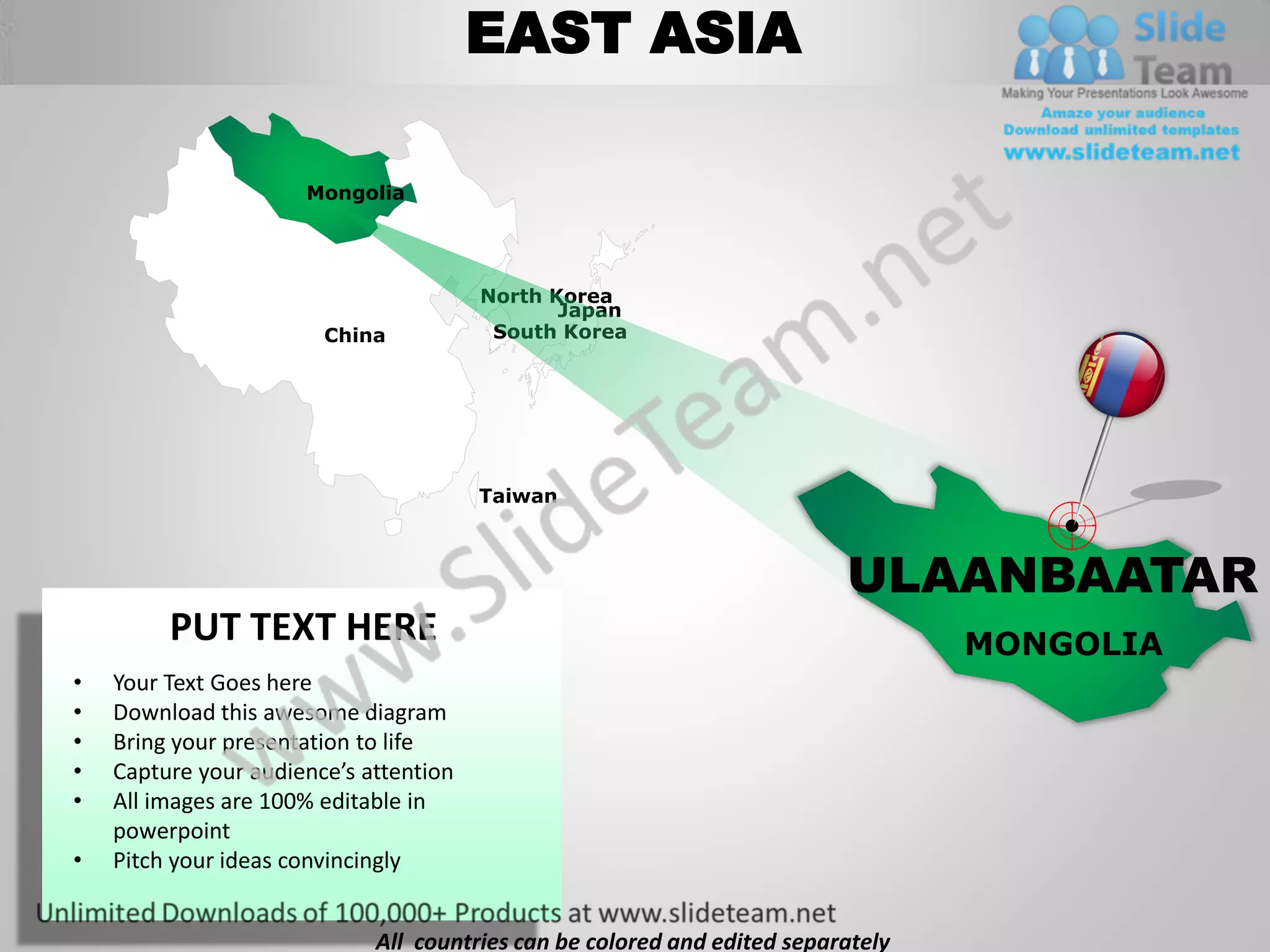 East asia powerpoint editable continent map with countries templates ...