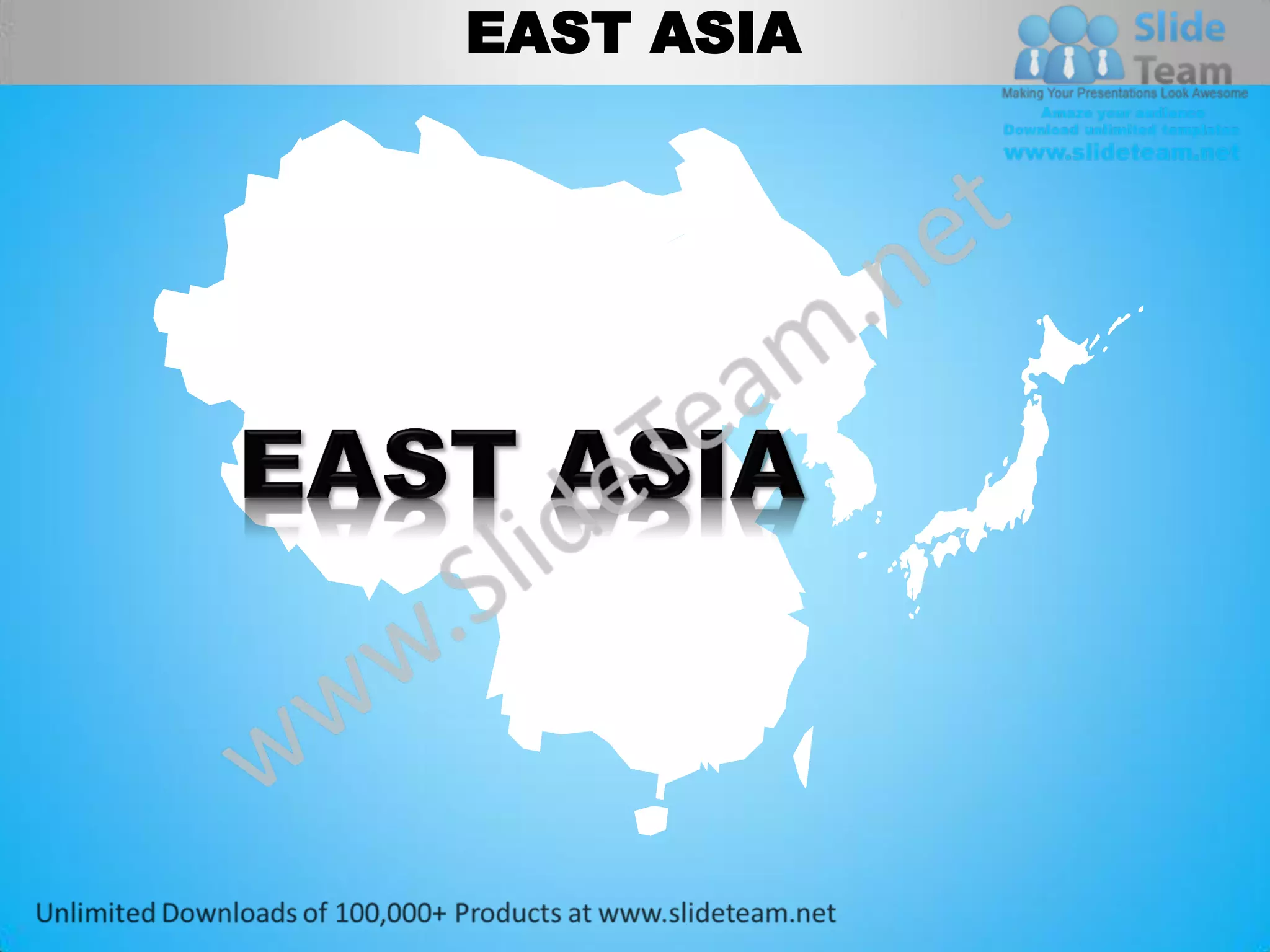 East asia powerpoint editable continent map with countries templates ...