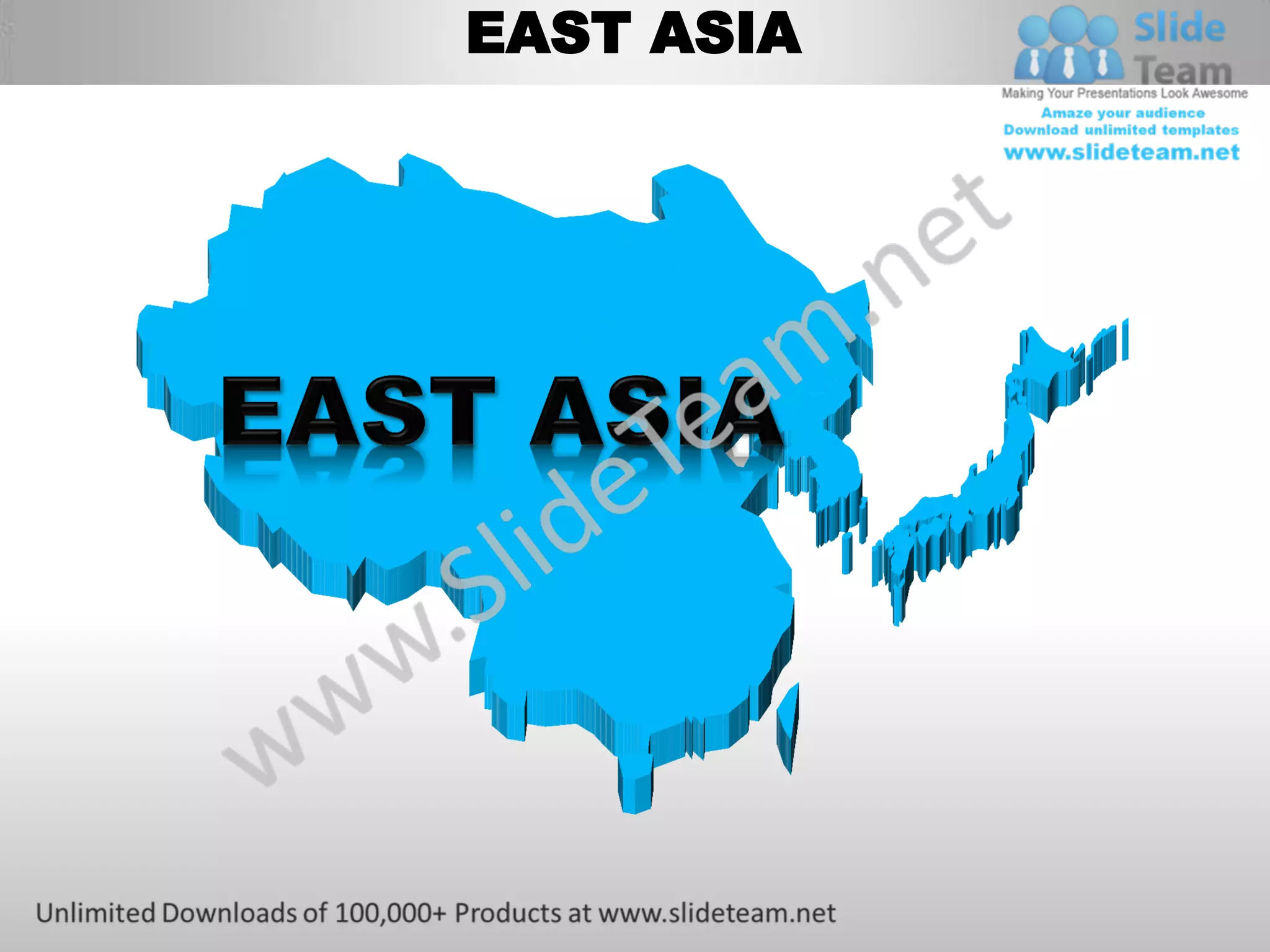 East asia powerpoint editable continent map with countries templates ...