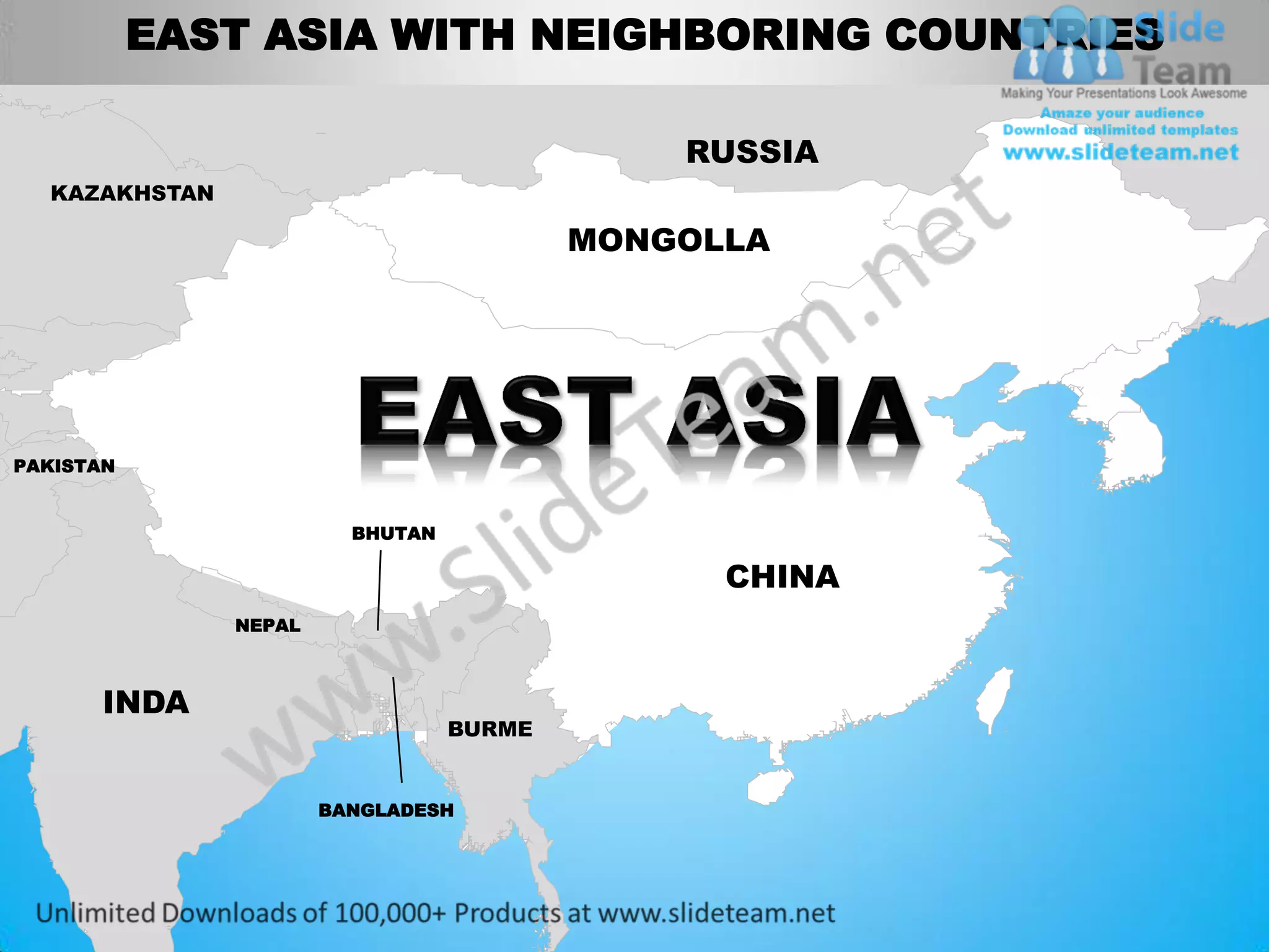 East asia powerpoint editable continent map with countries templates ...