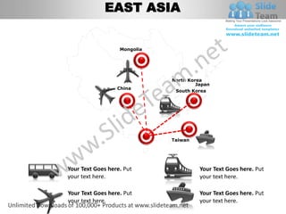 East asia powerpoint editable continent map with countries templates ...