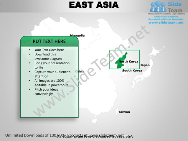 East asia powerpoint editable continent map with countries templates ...