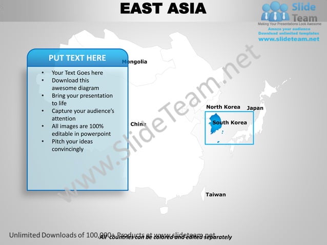 East asia powerpoint editable continent map with countries templates ...