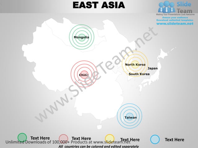 East asia powerpoint editable continent map with countries templates ...