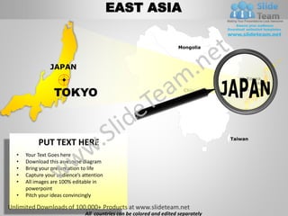 East asia powerpoint editable continent map with countries templates ...