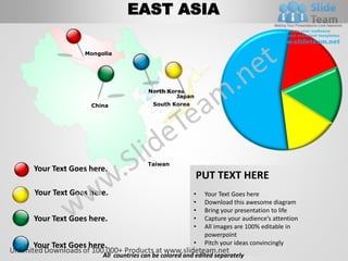 East asia powerpoint editable continent map with countries templates ...