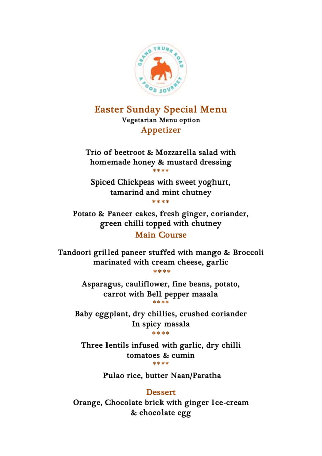 Easter chef special veg menu 2018 | PDF