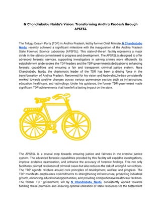 N Chandrababu Naidu's Vision: Transforming Andhra Pradesh through APSFSL | PDF