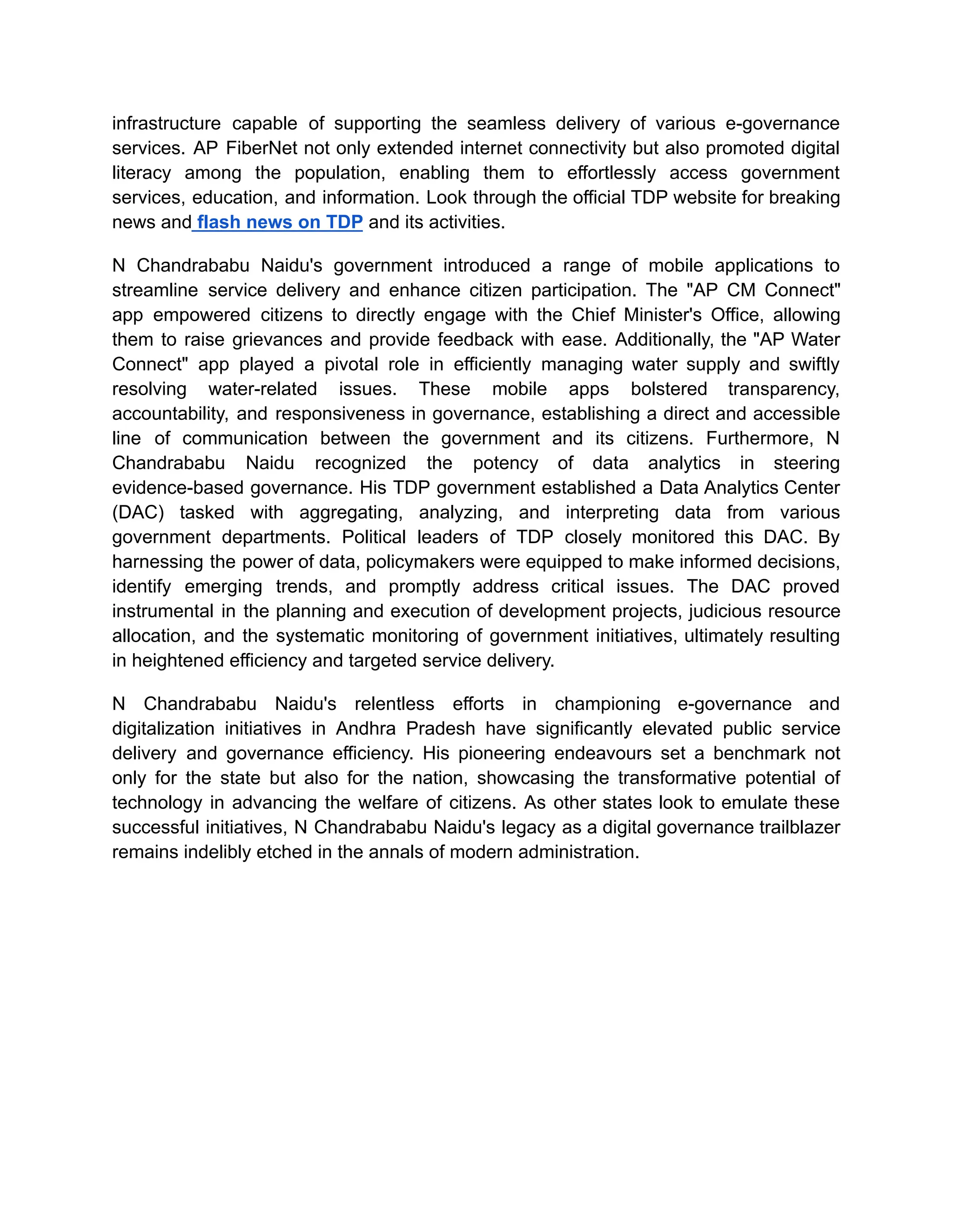 N Chandrababu Naidu's Digital Governance Revolution: Transforming Andhra Pradesh | PDF