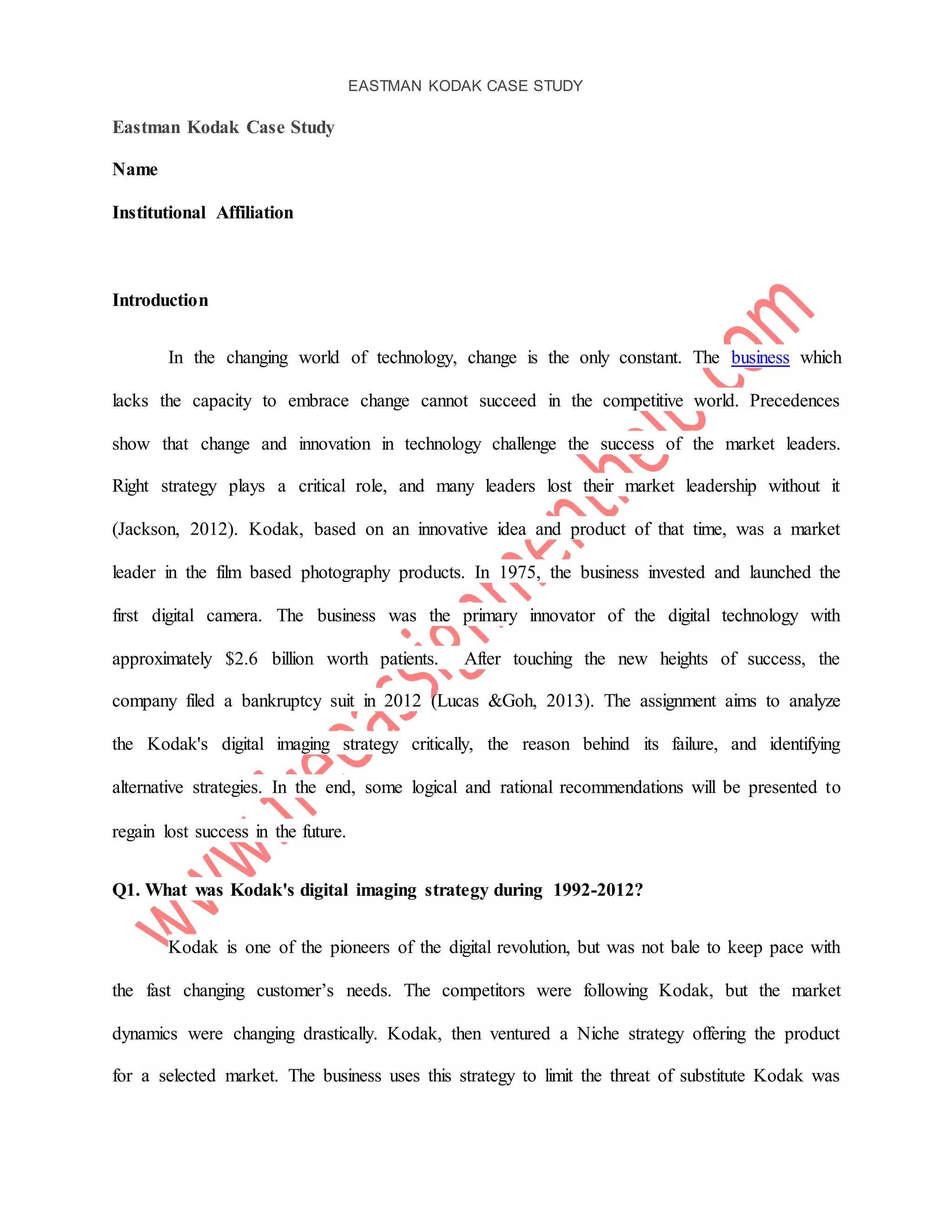 Eastman kodak case study | PDF