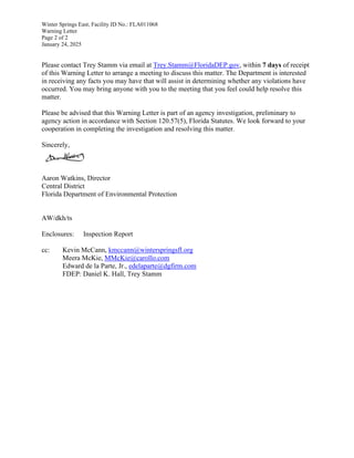 Florida DEP Warning Letter to Winter Springs East WRF: Compliance ...