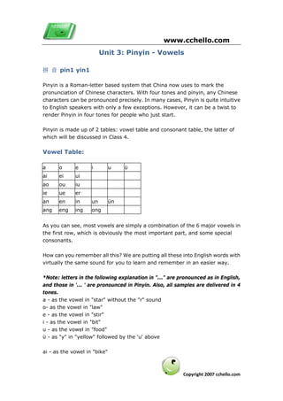 Easy Chinese Pinyin - Vowels | PPT