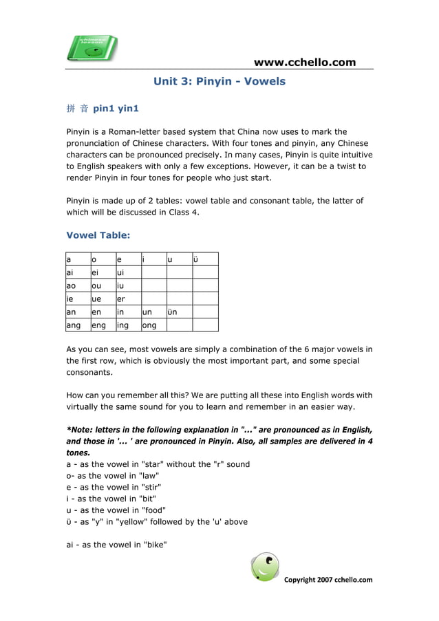 Easy Chinese Pinyin - Vowels | PPT