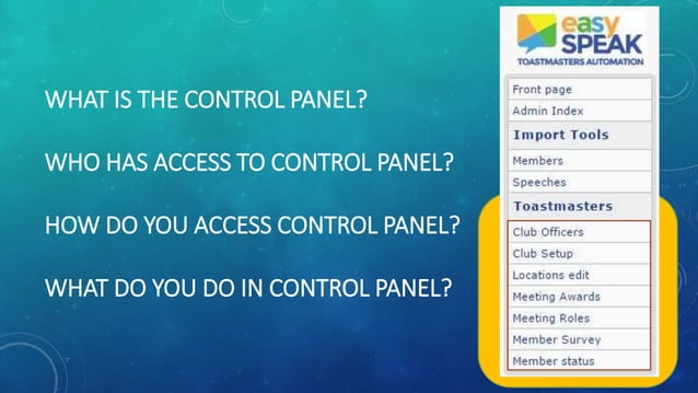 Easy speak Help Desk: Control Panel Basics | PPTX
