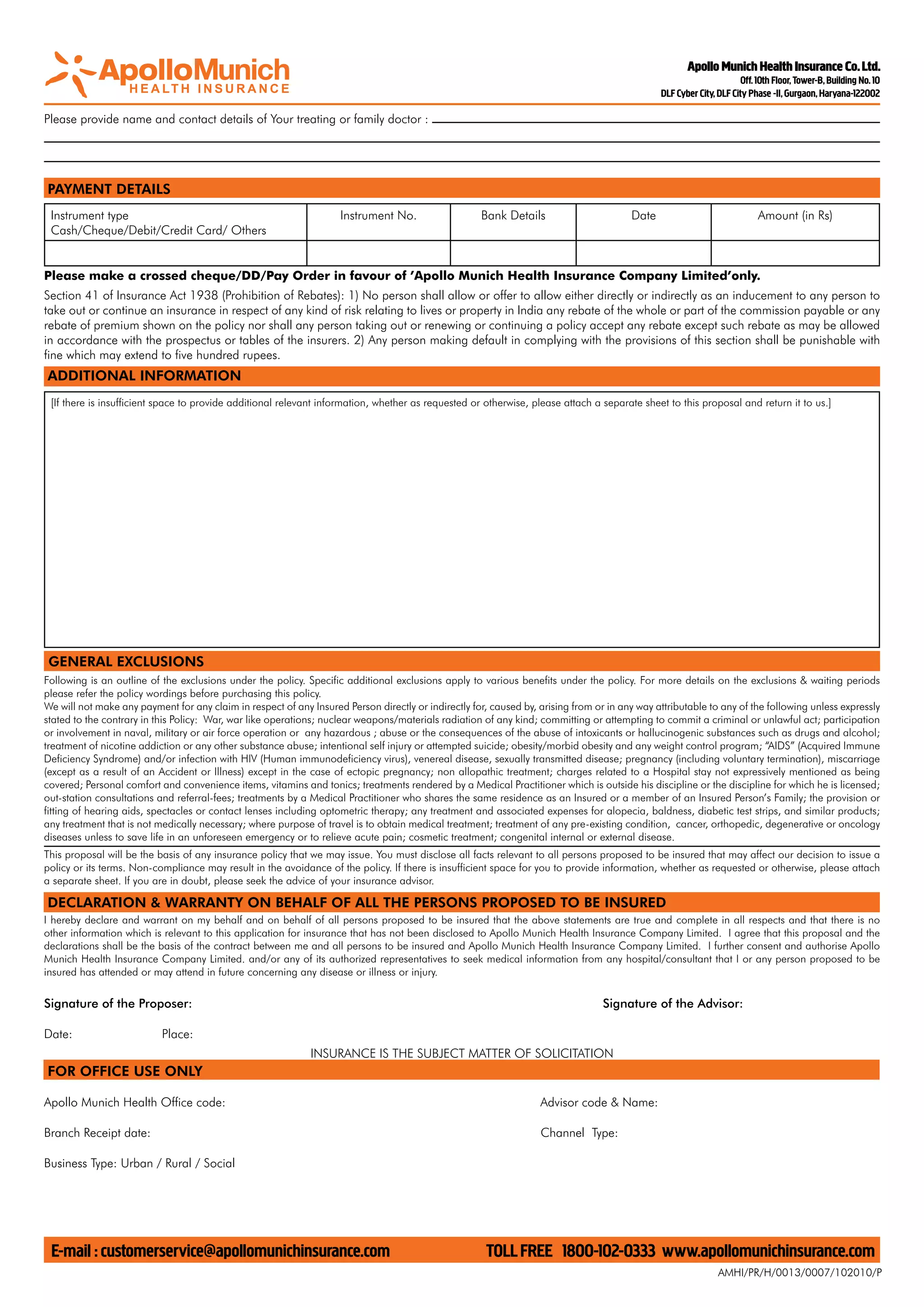 Apollo Munich Easy Travel Insurance Proposal Form | PDF