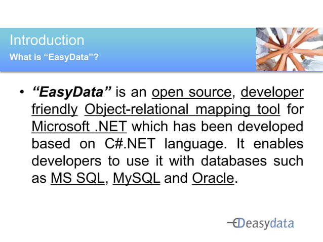 Easy Data Object Relational Mapping Tool | PPTX | Databases | Computer Software and Applications