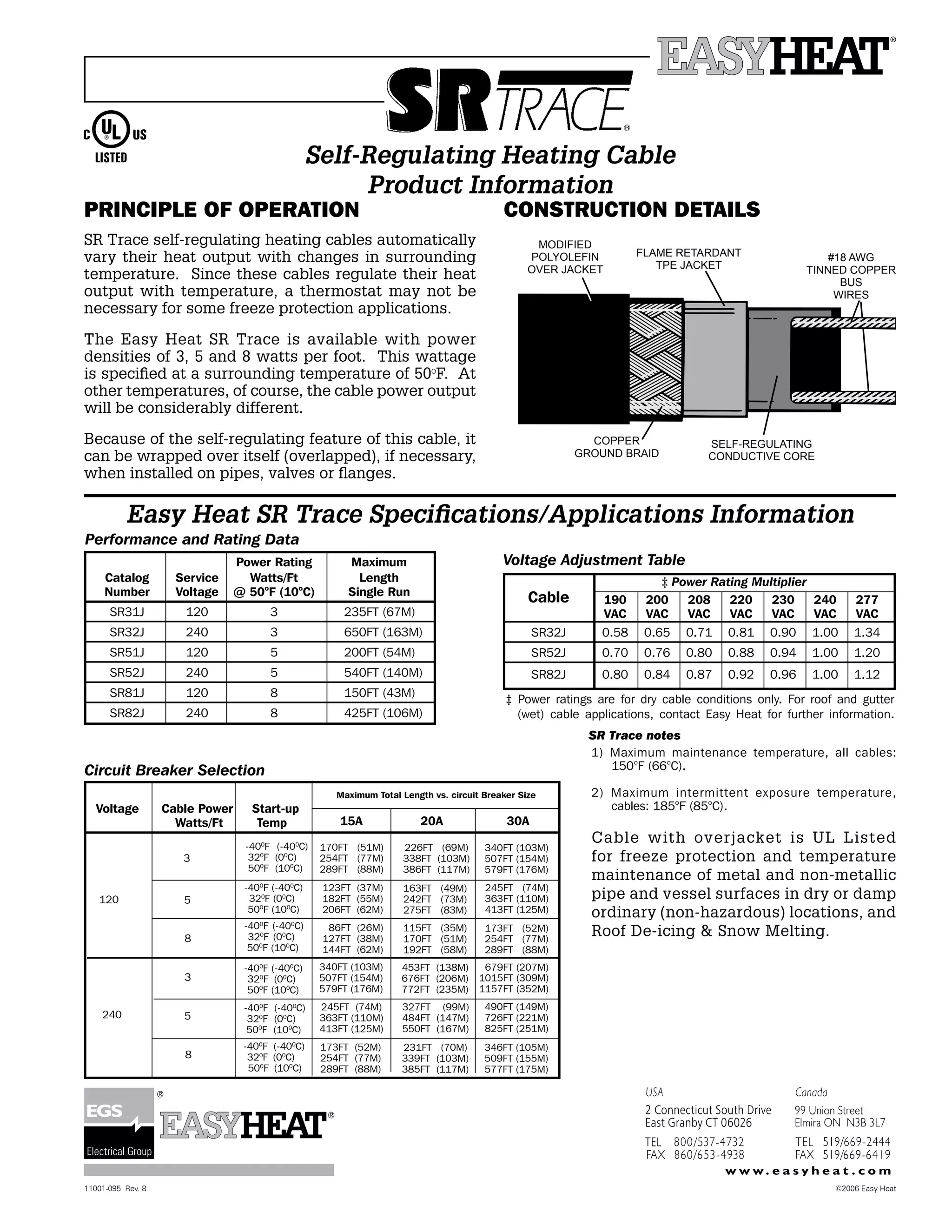 EasyHeat SR51J Heat Tracing Cable - Spec Sheet | PDF