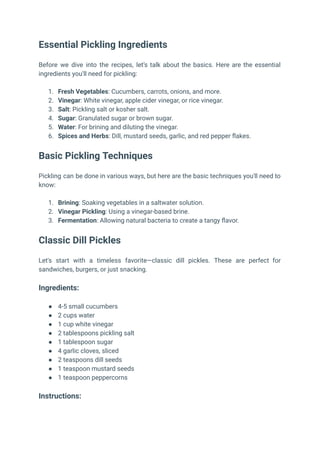 Easy Homemade Pickle Recipes: Simple and Delicious | PDF