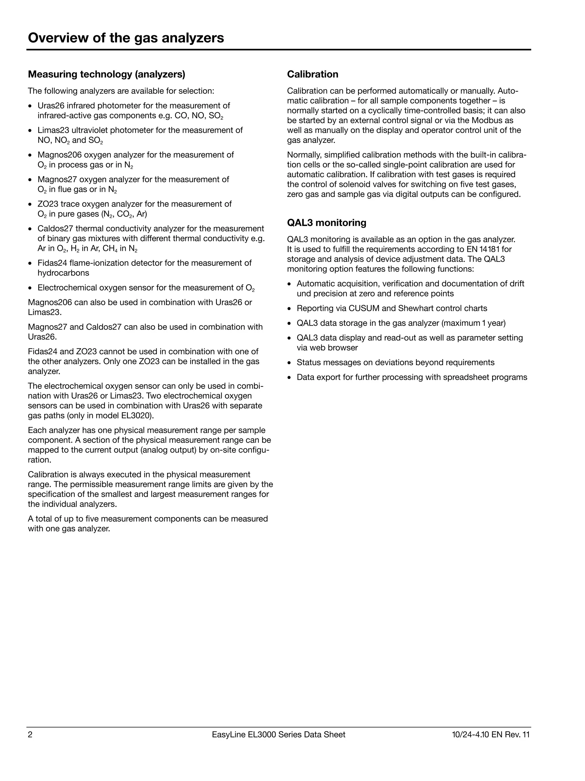 Easy line EL3000 series ABB CEMS Datasheet-continuous gas analyzers | PDF