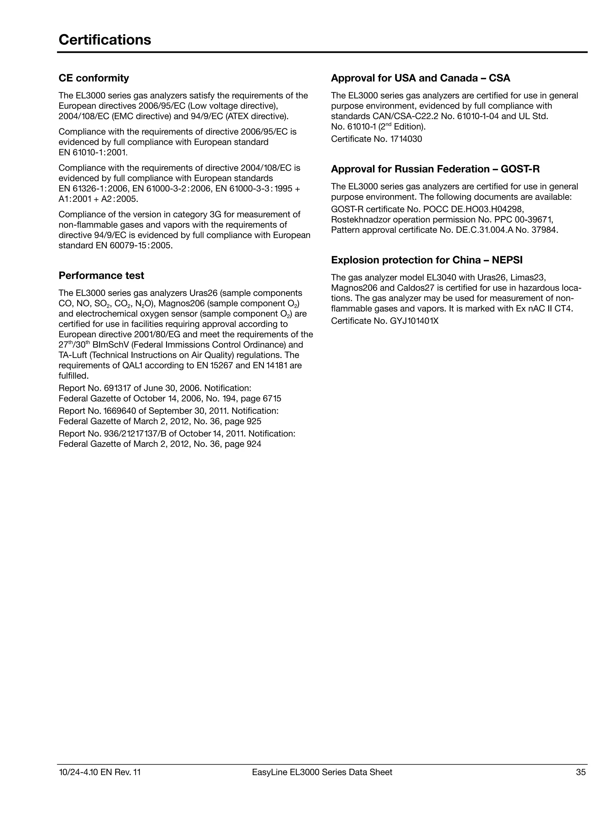 Easy line EL3000 series ABB CEMS Datasheet-continuous gas analyzers | PDF