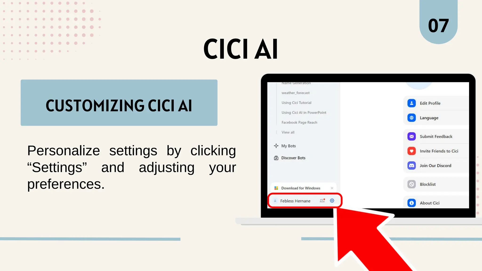 EASY TUTORIAL OF HOW TO USE CiCi AI BY: FEBLESS HERNANE | PPTX