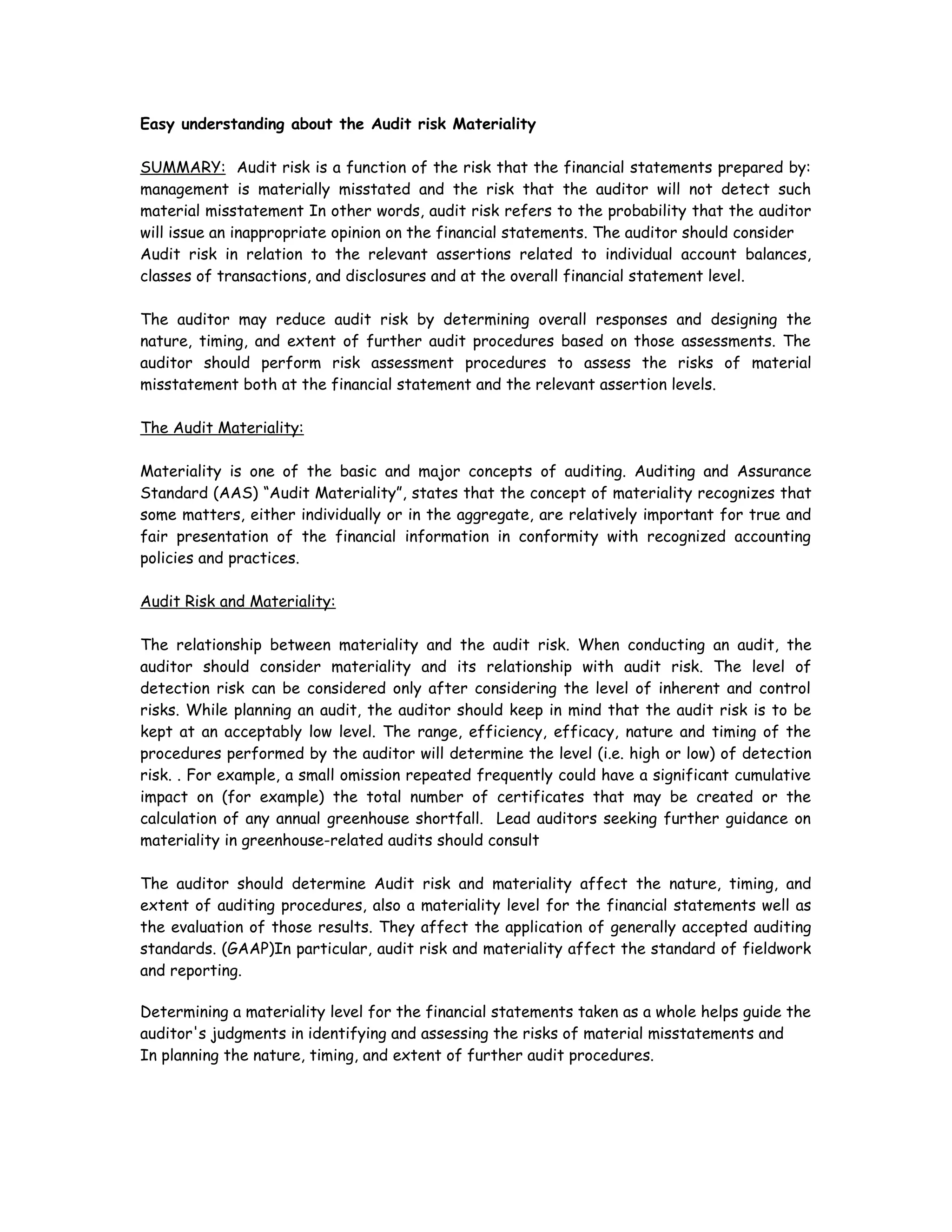 Easy understanding about the audit risk materiality | DOC